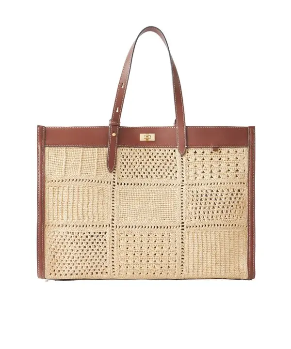 ANYA HINDMARCH Leather-trimmed Woven Raffia Tote