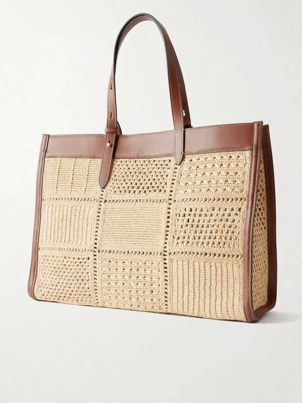 ANYA HINDMARCH Leather-trimmed Woven Raffia Tote