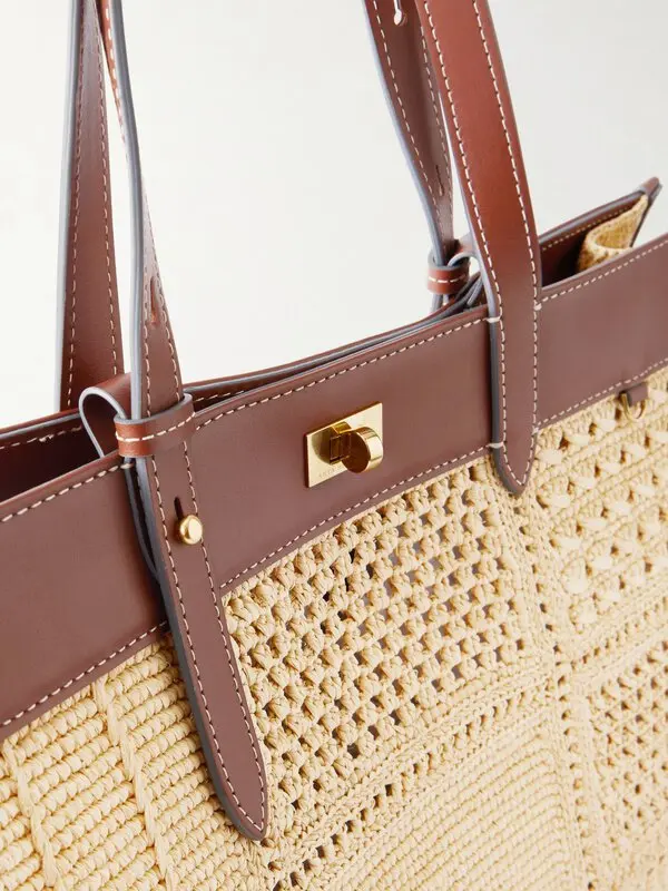 ANYA HINDMARCH Leather-trimmed Woven Raffia Tote