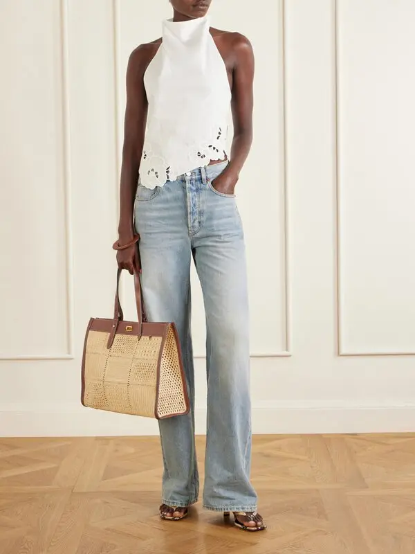 ANYA HINDMARCH Leather-trimmed Woven Raffia Tote