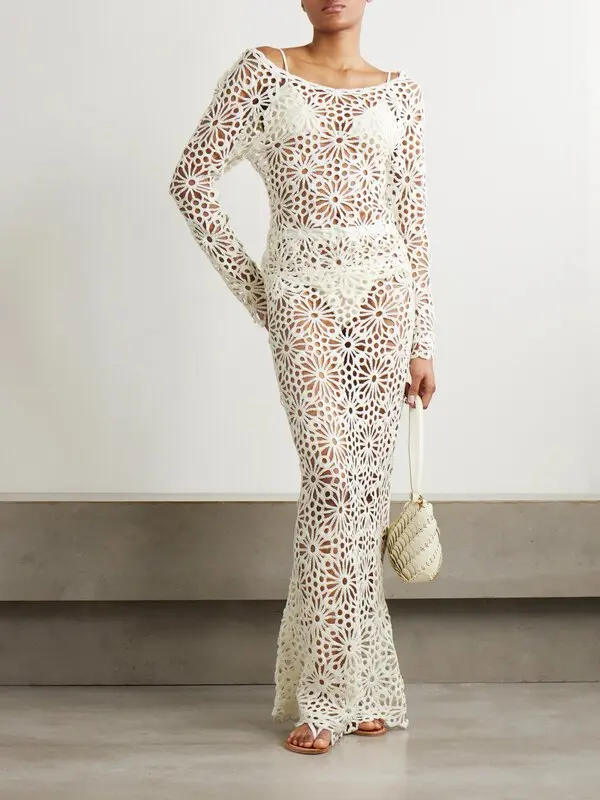 Norma Kamali Obie Floral-lace Maxi Skirt