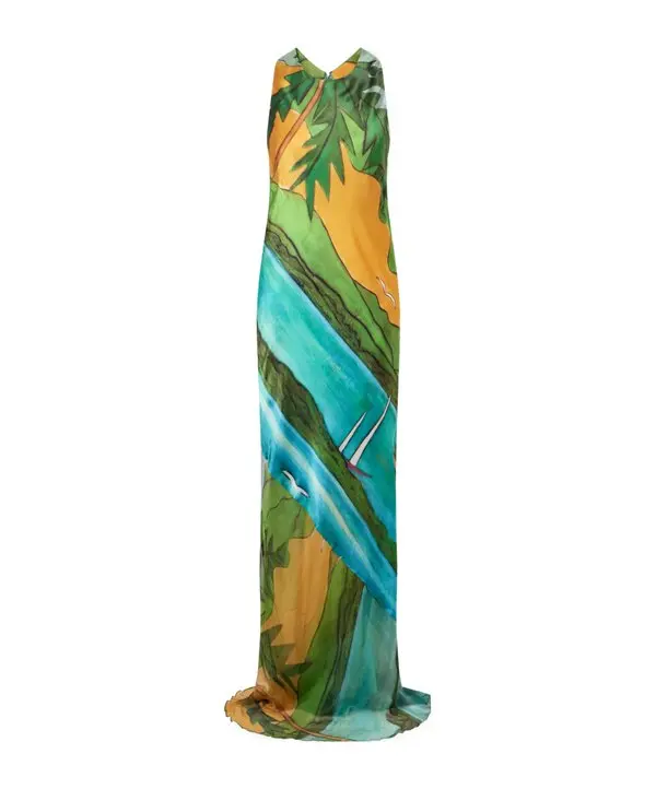 DONDE ESTEBAN Magdalena Printed Silk-blend Satin Maxi Dress