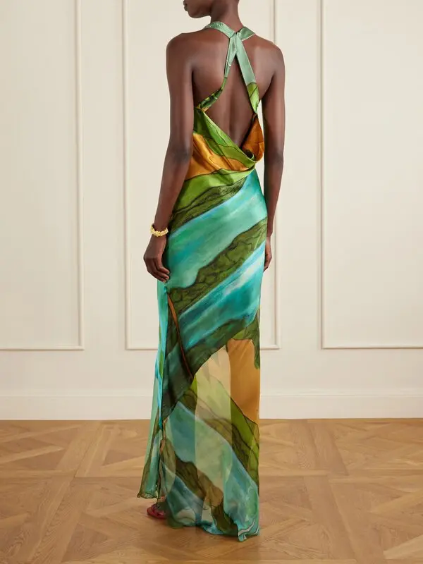 DONDE ESTEBAN Magdalena Printed Silk-blend Satin Maxi Dress