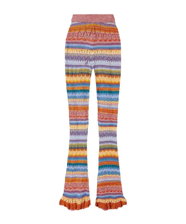 Etro Striped Open-knit Cotton Straight-leg Pants
