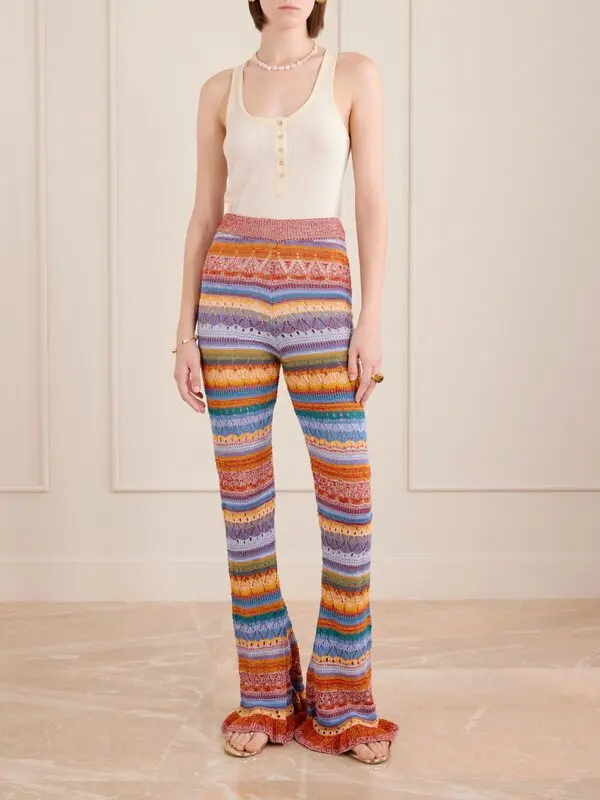 Etro Striped Open-knit Cotton Straight-leg Pants