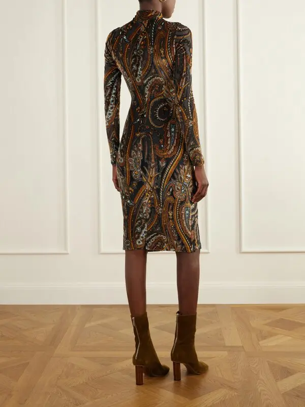 Etro Printed Stretch-velvet Knee-length Dress