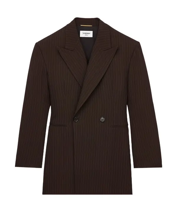 Saint Laurent Double-breasted Jacket In Chalk-stripe Wool Mélange