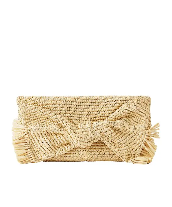 ANYA HINDMARCH Bow Leather-trimmed Raffia Clutch