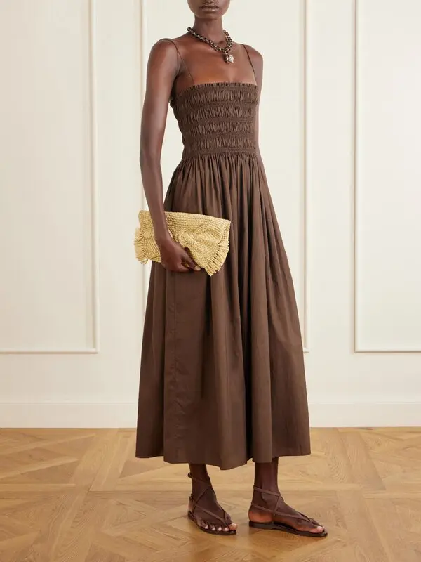 ANYA HINDMARCH Bow Leather-trimmed Raffia Clutch