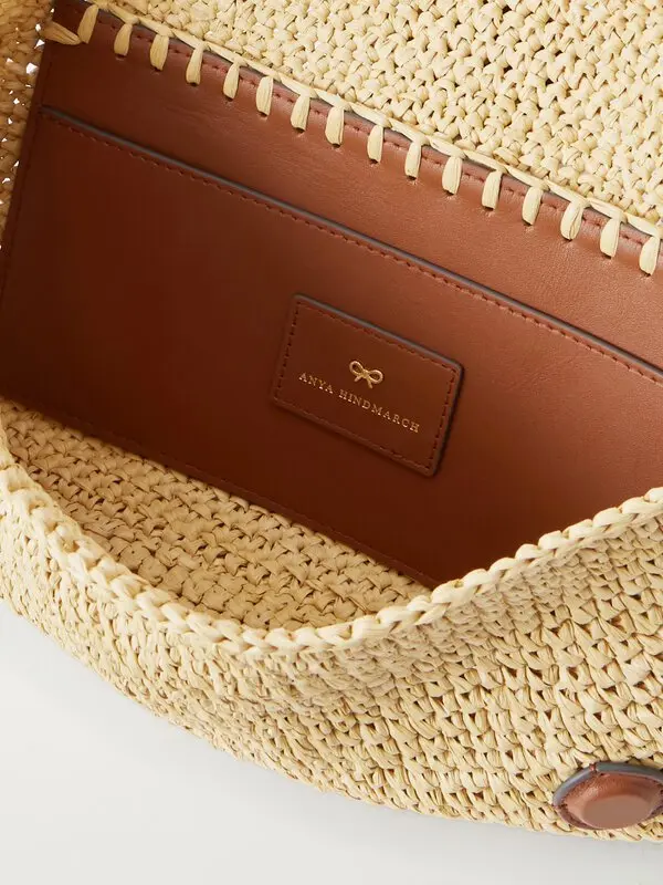 ANYA HINDMARCH Bow Leather-trimmed Raffia Clutch