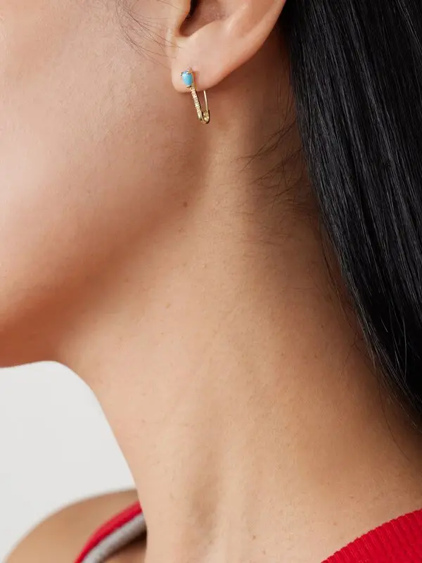 LOREN STEWART Mini 14-karat Gold, Turquoise And Diamond Single Earring
