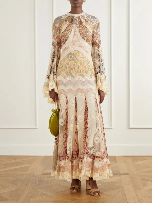 Zimmermann Silk Patchwork Maxi Dress With Lace