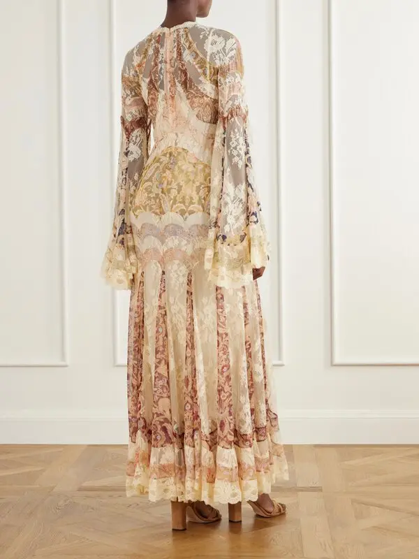 Zimmermann Silk Patchwork Maxi Dress With Lace