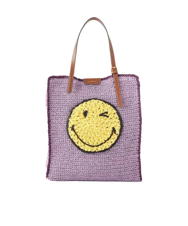 ANYA HINDMARCH Leather-trimmed Raffia Tote