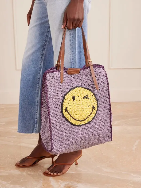 ANYA HINDMARCH Leather-trimmed Raffia Tote