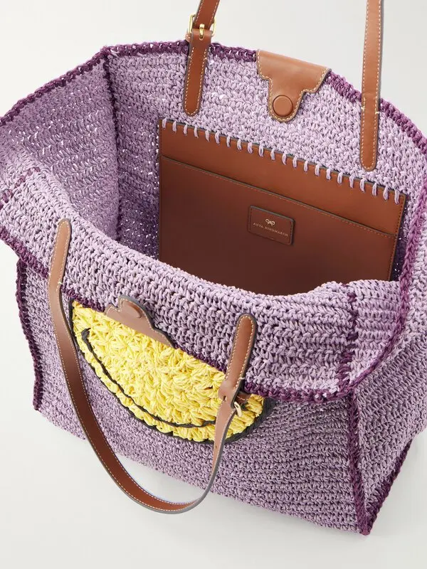 ANYA HINDMARCH Leather-trimmed Raffia Tote