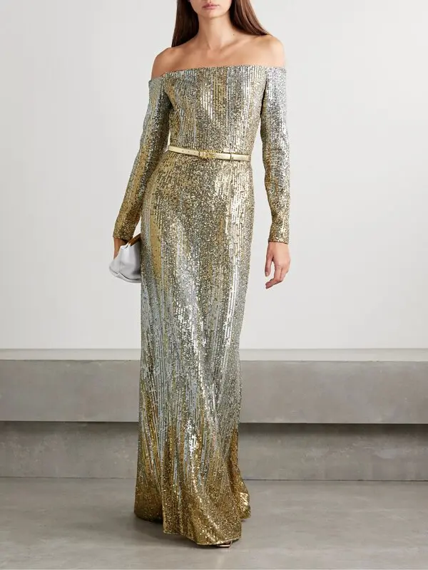 Elie Saab Gold And Silver Sequin Gradient Evening Gown