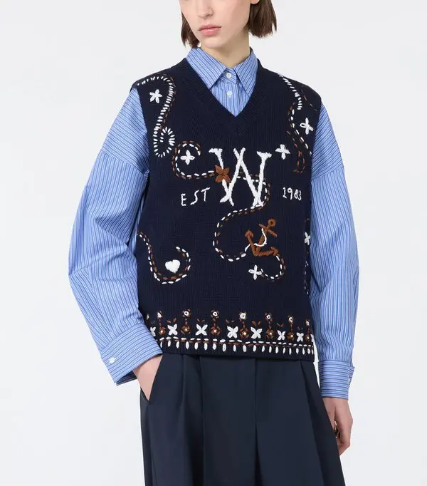 Max Mara Virgin Wool Embroidered Sweater Vest