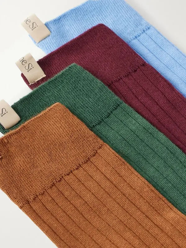 Comme Si The Yves Set Of Six Ribbed Cotton-blend Socks