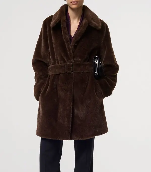 Burberry Faux Fur Belted Car Coat