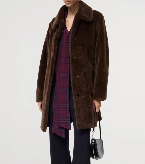 Burberry Faux Fur Belted Car Coat