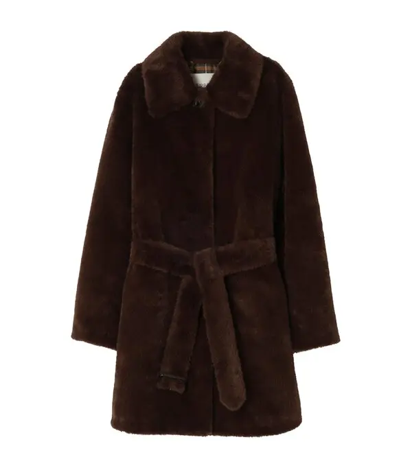 Burberry Faux Fur Belted Car Coat