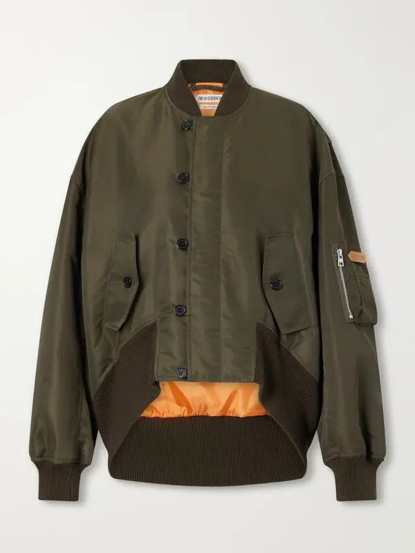 JW Anderson Oversized Tipped Hem Rib-trimmed Satin Bomber Jacket - Brown
