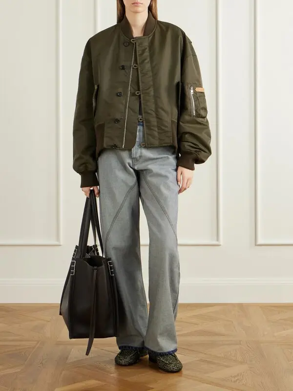 JW Anderson Oversized Tipped Hem Rib-trimmed Satin Bomber Jacket - Brown