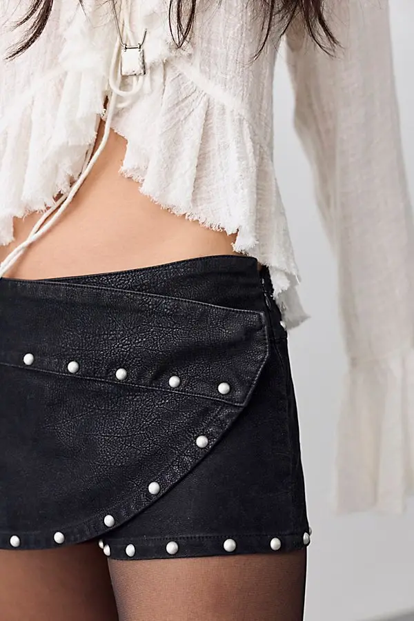 Free People Low Rider Studded Wrap Skort - Black