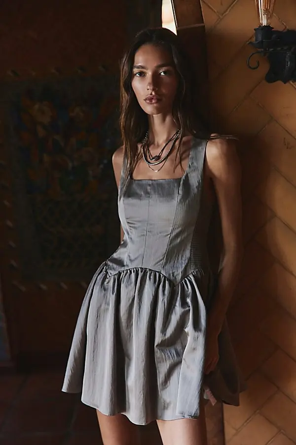 Free People On The Town Mini Dress - Silver