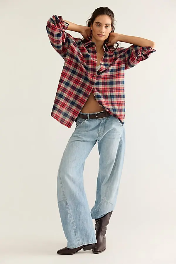 Free People Everyday Plaid Button Down Top