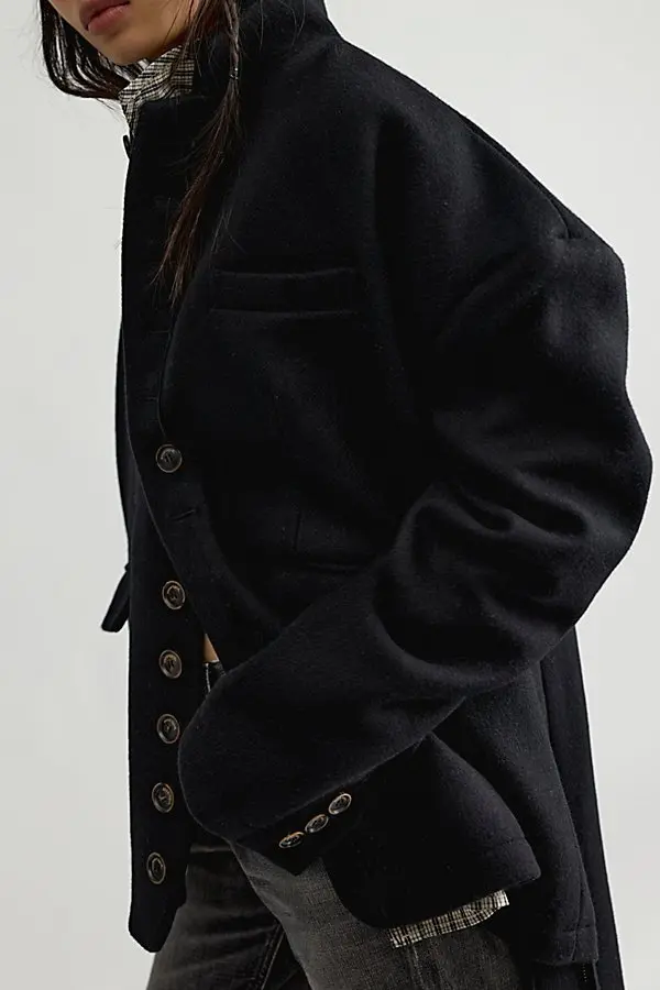 ASPARAGUS Asymmetrical Zipper Coat - Black
