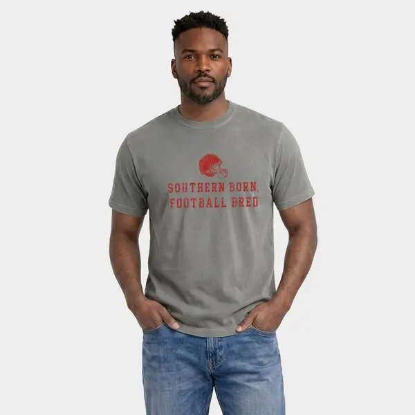 SIMPLY SAGE MARKET Southern Born Football Bred Helmet Garment Dyed T-shirt - Grey
