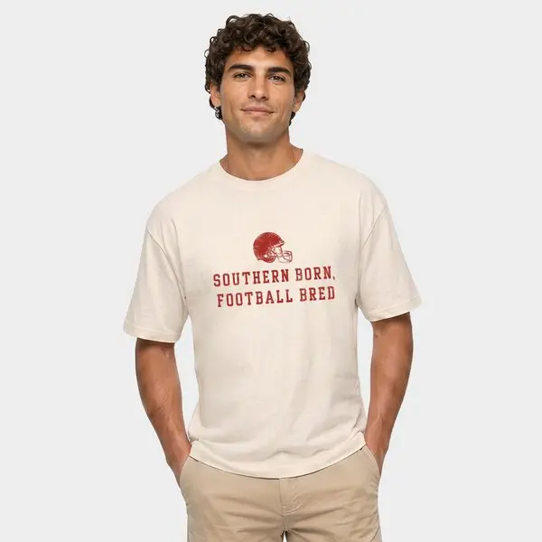 SIMPLY SAGE MARKET Southern Born Football Bred Helmet Garment Dyed T-shirt - Ivory