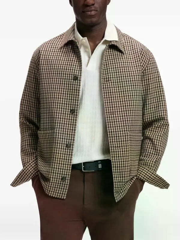 BOSS Relaxed-fit Wool-blend Jacket With Vichy Check - Brown