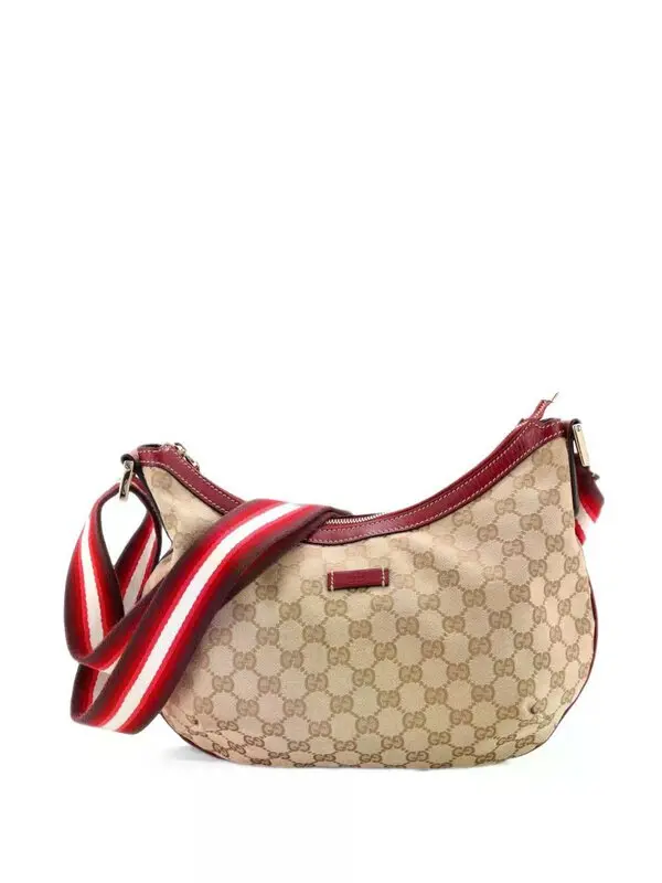 Gucci Saddle Zip Messenger Bag Gg Canvas With Leather Medium Crossbody Bag