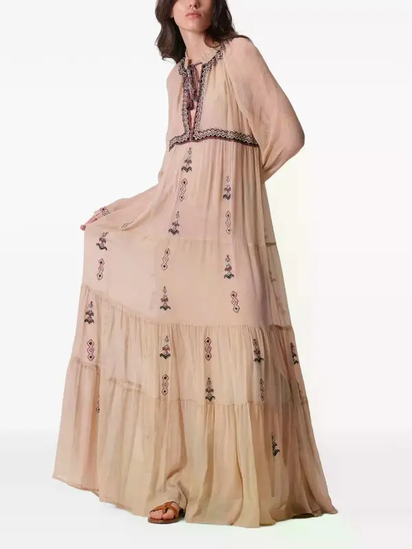 FORTELA Arsia Embroidered Silk Dress - Neutrals