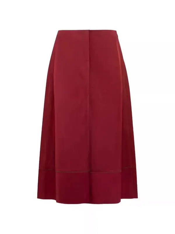 TELA Frayed-edge A-line Midi Skirt - Red