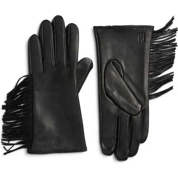 HIGH HEEL JUNGLE Vesper Fringed Leather & Cashmere Lined Tech Gloves - Black