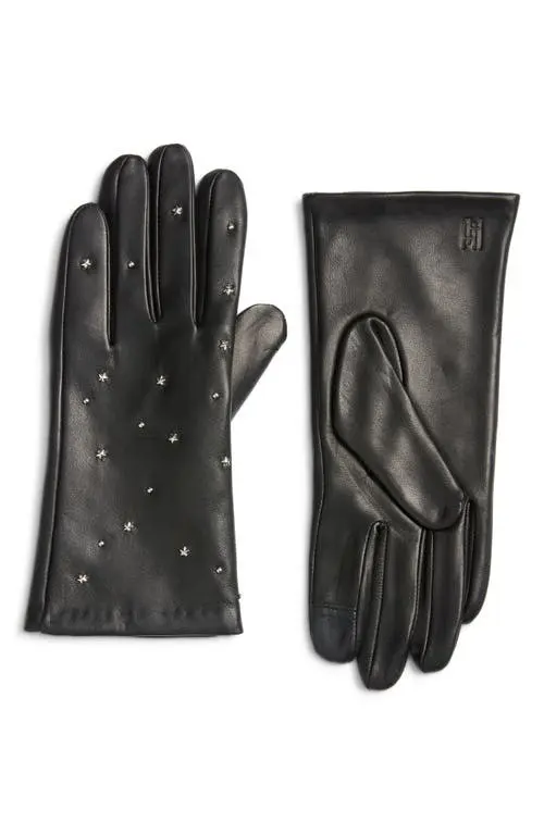 HIGH HEEL JUNGLE Celeste Star Studded Leather & Cashmere Lined Tech Gloves - Black