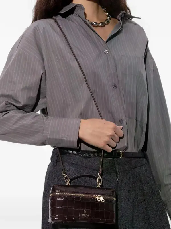 Furla Camelia Micro Croc-effect Leather Crossbody Bag - Brown