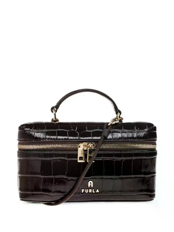 Furla Camelia Micro Croc-effect Leather Crossbody Bag - Brown