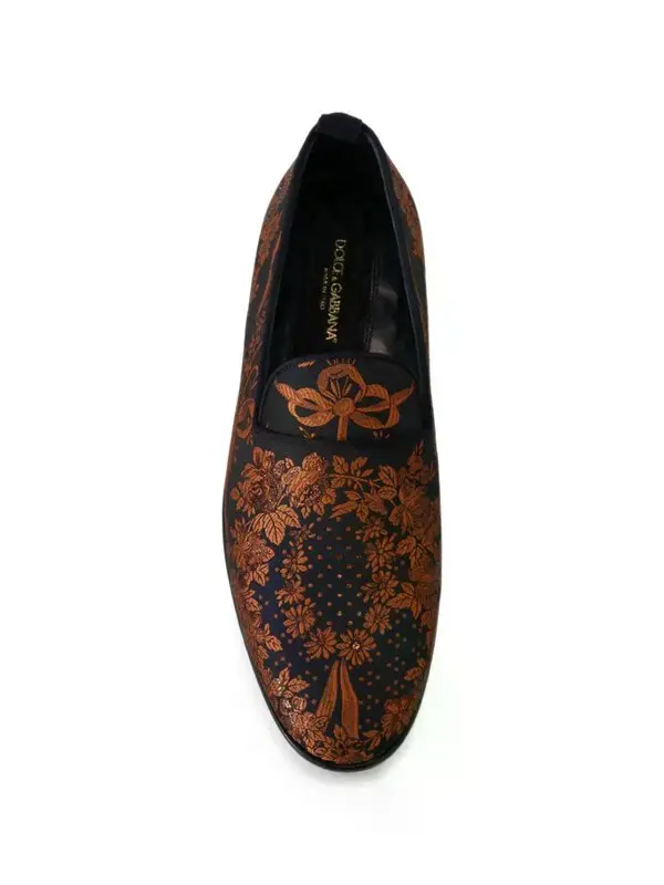 Dolce & Gabbana Floral-brocade Loafers - Blue