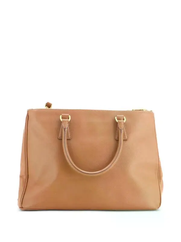 Prada Front Pocket Double Zip Lux Saffiano Leather Medium Tote Bag - Brown