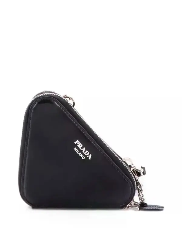 Prada Triangle Double Pouch Crystal Embellished Satin Mini Crossbody Bag