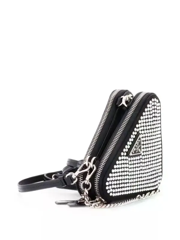 Prada Triangle Double Pouch Crystal Embellished Satin Mini Crossbody Bag