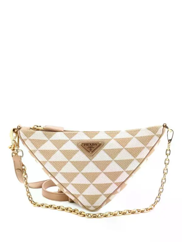 Prada Symbole Triangle Bag Leather And Jacquard Mini Shoulder Bag - Neutrals