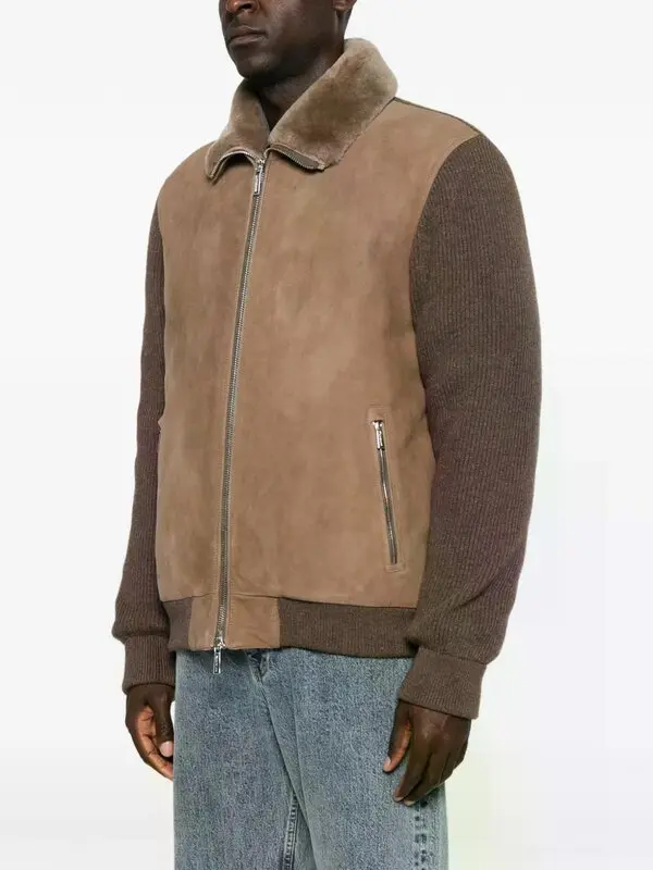 MOORER Shearling-collar Panelled Jacket