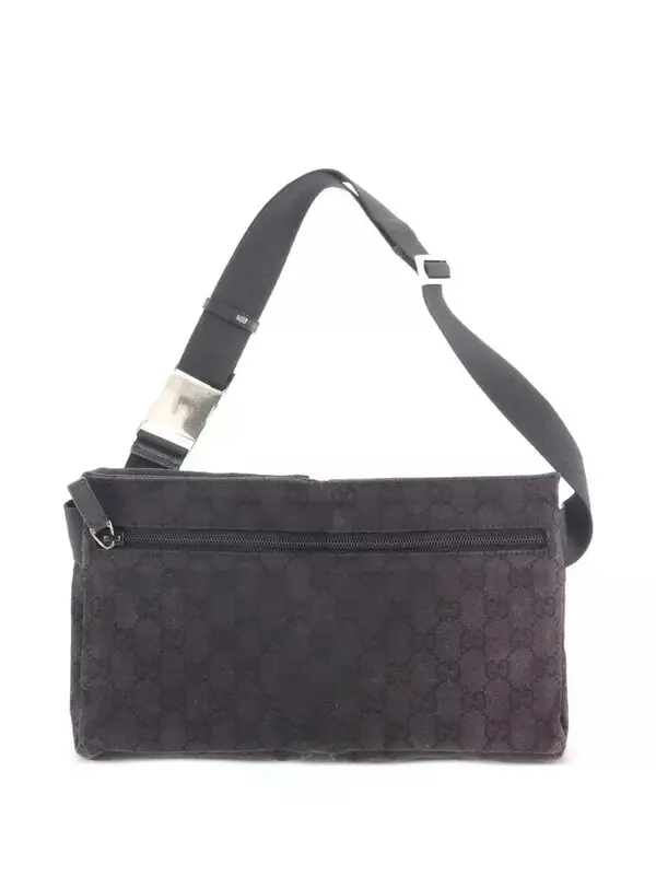 Gucci Vintage Double Gg Canvas With Leather Belt Bag - Black
