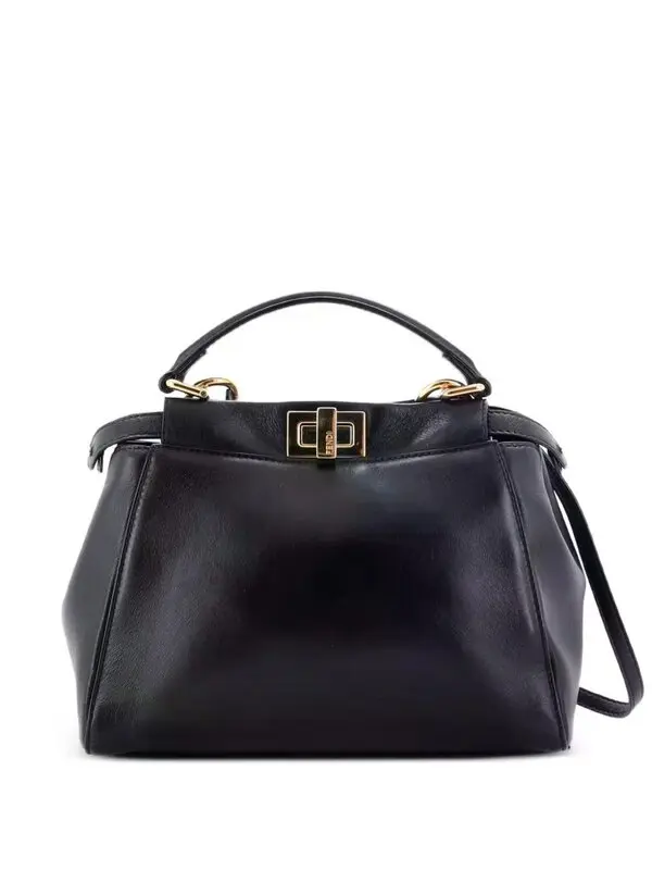 Fendi Peekaboo Bag Leather Mini Shoulder Bag - Black